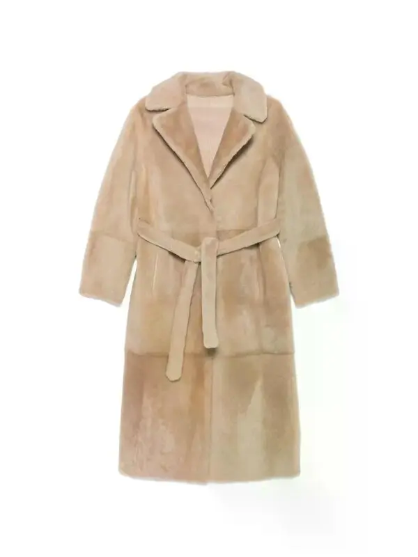 YVES SALOMON Manteau Belted Shearling Coat - Neutrals