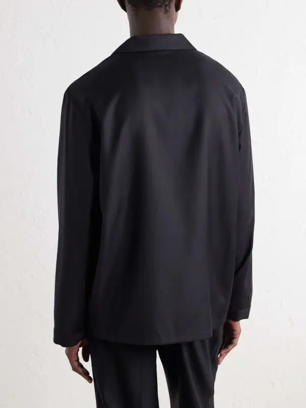 THE ROW Valli Camp-collar Herringbone Wool-twill Shirt