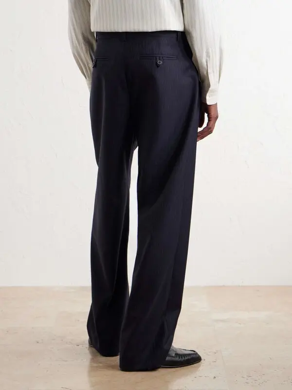 THE ROW Corley Straight-leg Pleated Pinstriped Virgin Wool-twill Trousers
