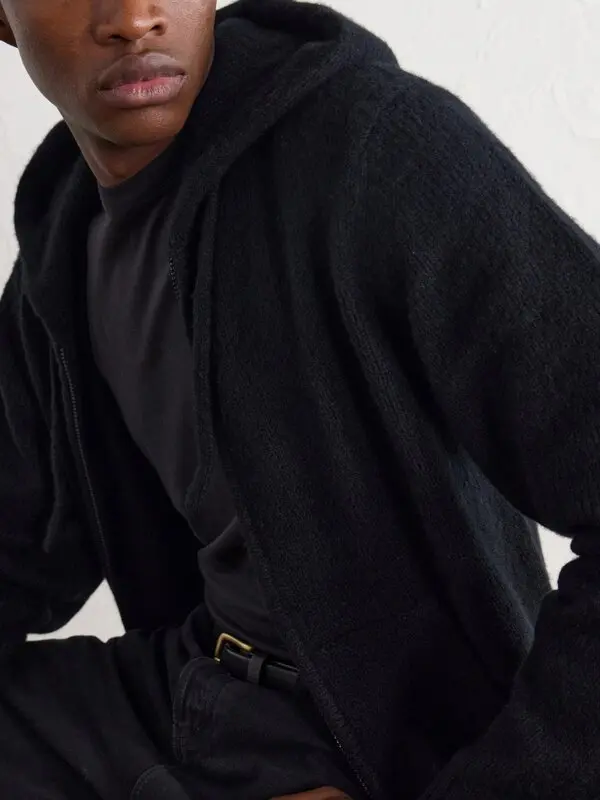 JAMES PERSE Ribbed Cashmere Zip-up Hoodie
