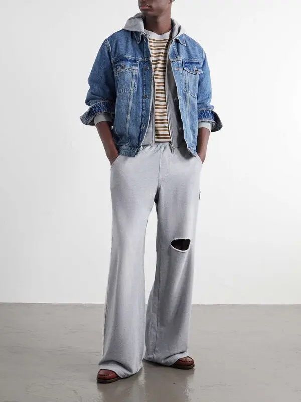 424 Wide-leg Distressed Cotton-jersey Sweatpants