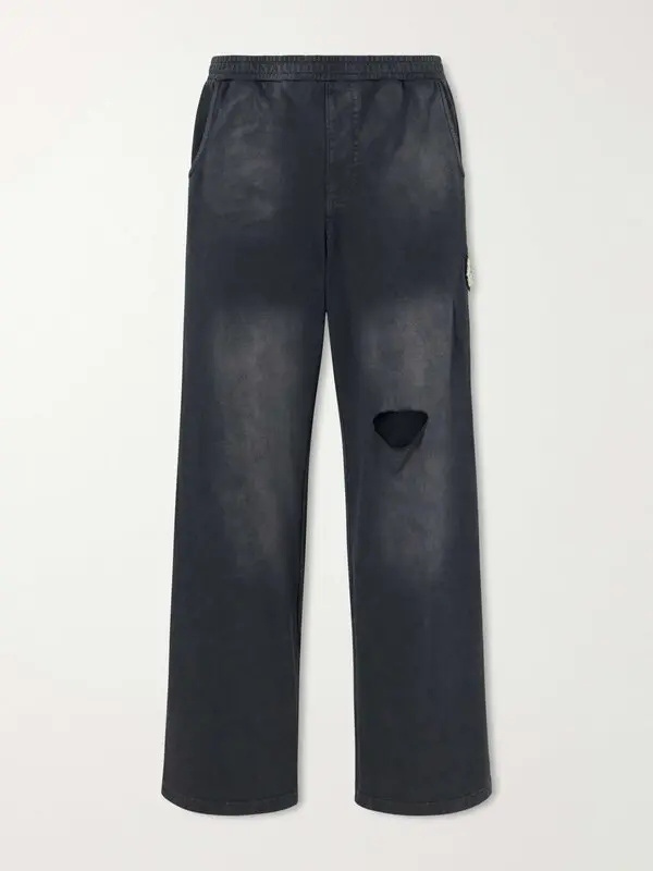 424 Wide-leg Striped Distressed Cotton-jersey Sweatpants - Black
