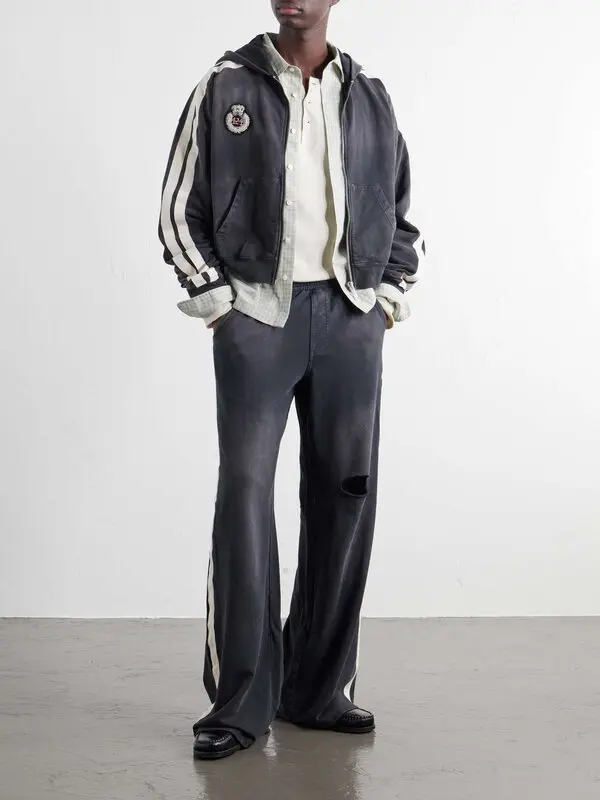 424 Wide-leg Striped Distressed Cotton-jersey Sweatpants