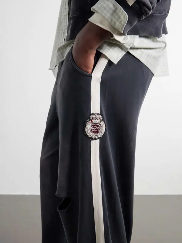 424 Wide-leg Striped Distressed Cotton-jersey Sweatpants