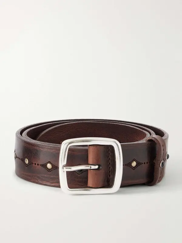 Anderson's 4cm Embellished Studded Burnished-leather Belt