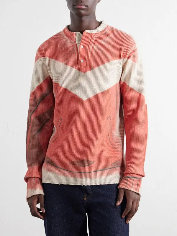 424 Azuki Shao Homage Printed Waffle-knit Henley T-shirt