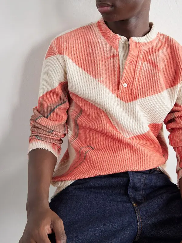 424 Azuki Shao Homage Printed Waffle-knit Henley T-shirt