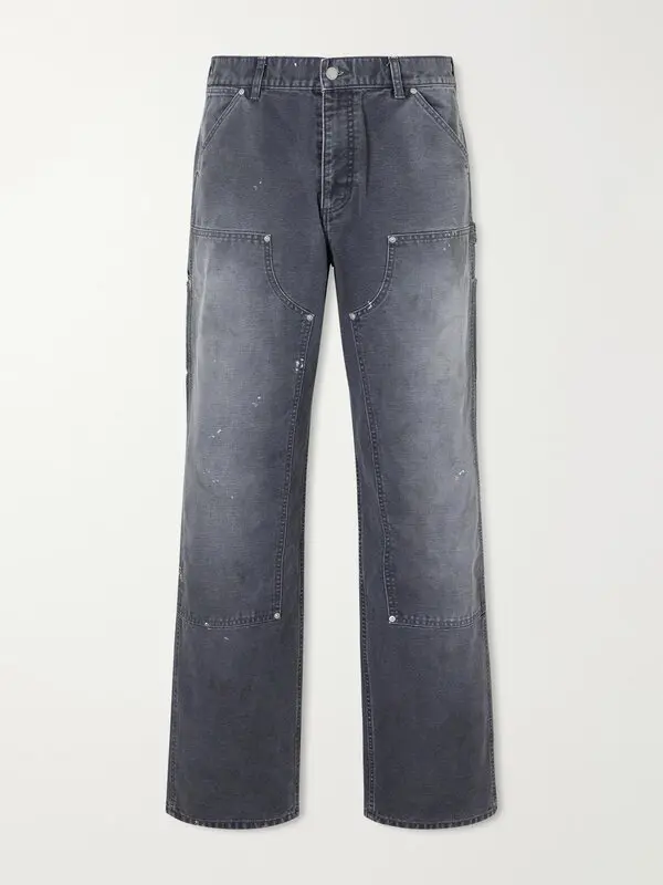 John Elliott Desert Snow Straight-leg Paint-splattered Cotton-canvas Trousers - Gray