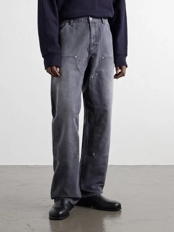 John Elliott Desert Snow Straight-leg Paint-splattered Cotton-canvas Trousers - Gray