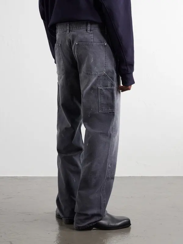 John Elliott Desert Snow Straight-leg Paint-splattered Cotton-canvas Trousers - Gray