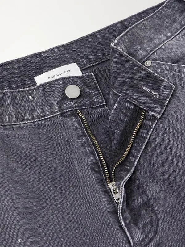 John Elliott Desert Snow Straight-leg Paint-splattered Cotton-canvas Trousers - Gray