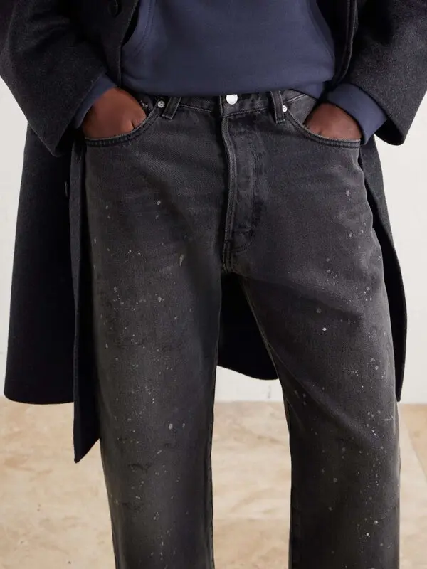 John Elliott Straight-leg Paint-splattered Distressed Jeans