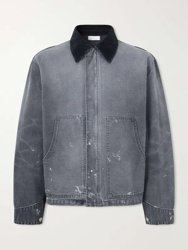 John Elliott Corduroy-trimmed Paint-splattered Denim Jacket