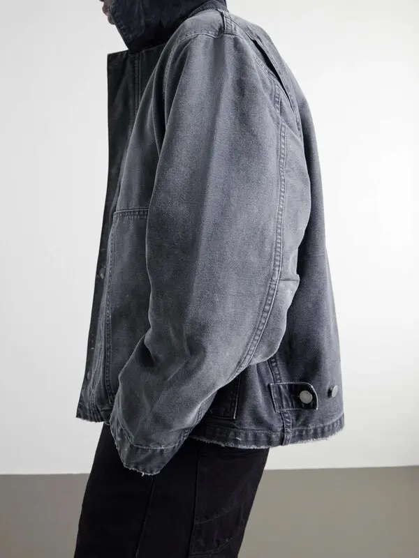 John Elliott Corduroy-trimmed Paint-splattered Denim Jacket