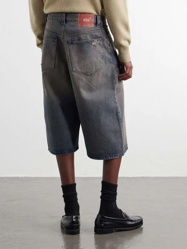 424 Big Daddy Wide-leg Distressed Denim Shorts