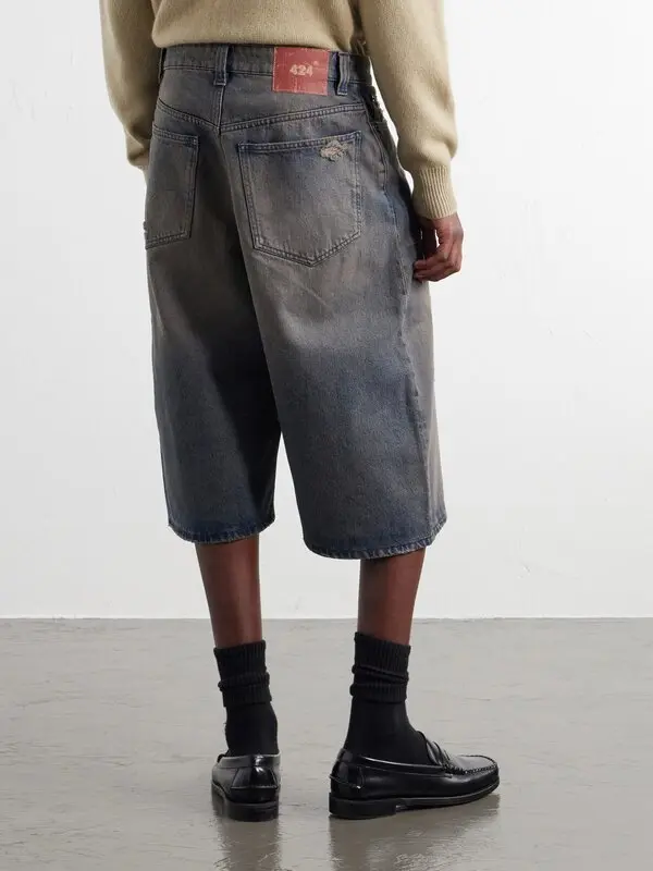424 Big Daddy Wide-leg Distressed Denim Shorts