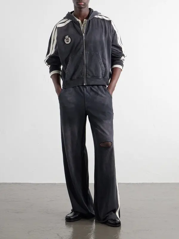 424 Logo-embroidered Distressed Cotton-jersey Zip-up Hoodie