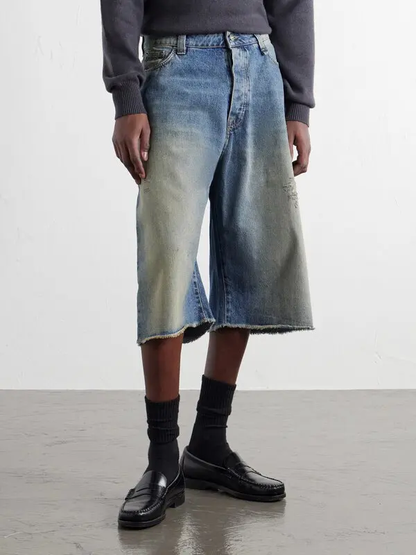 424 Big Daddy Wide-leg Distressed Denim Shorts