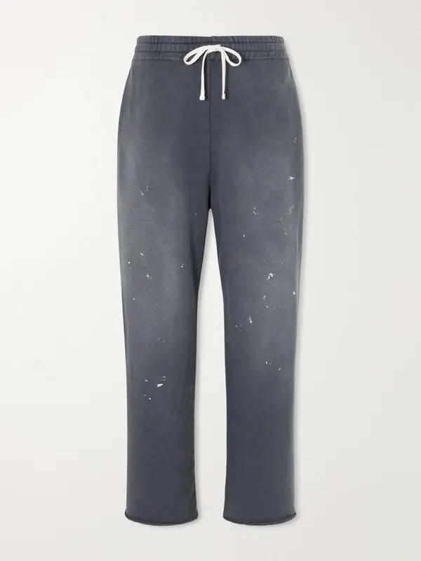 John Elliott Straight-leg Paint-splattered Cotton-jersey Drawstring Sweatpants - Gray