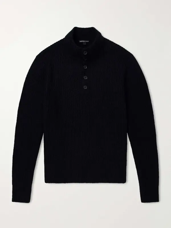 JAMES PERSE Ribbed Cashmere Polo Sweater