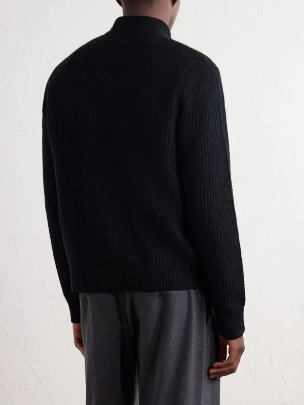 JAMES PERSE Ribbed Cashmere Polo Sweater - Black