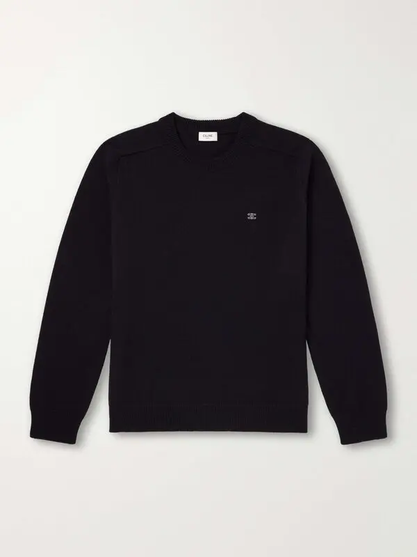 Celine Triomphe-embroidered Wool And Cashmere-blend Sweater