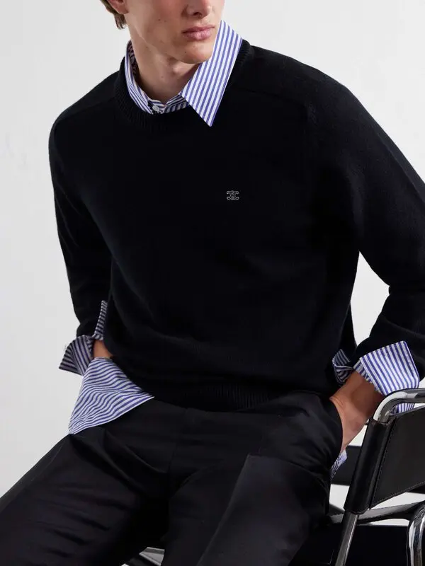 Celine Triomphe-embroidered Wool And Cashmere-blend Sweater