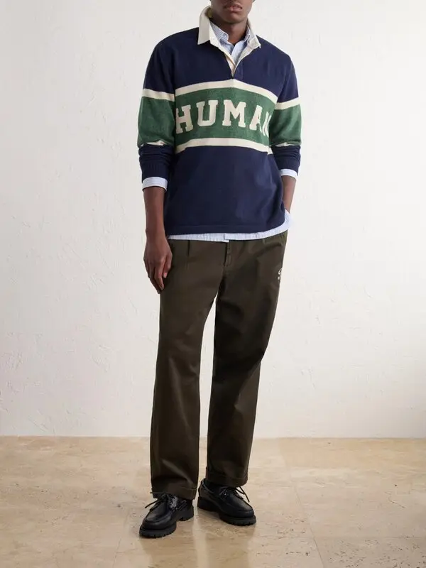 HUMAN MADE Logo-intarsia Wool-blend Polo Sweater - Blue