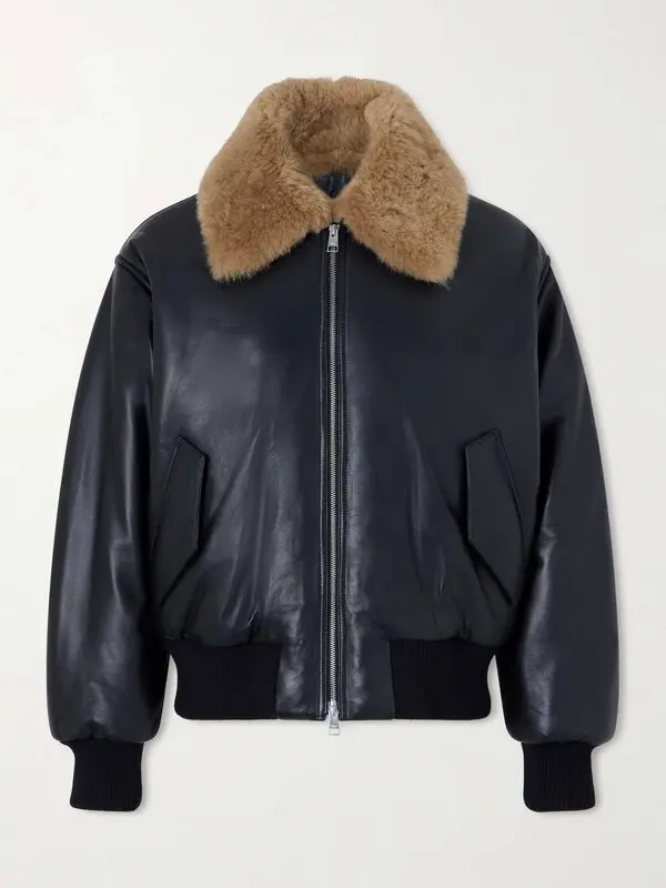 AMI Paris Padded Shearling-trimmed Full-grain Leather Jacket