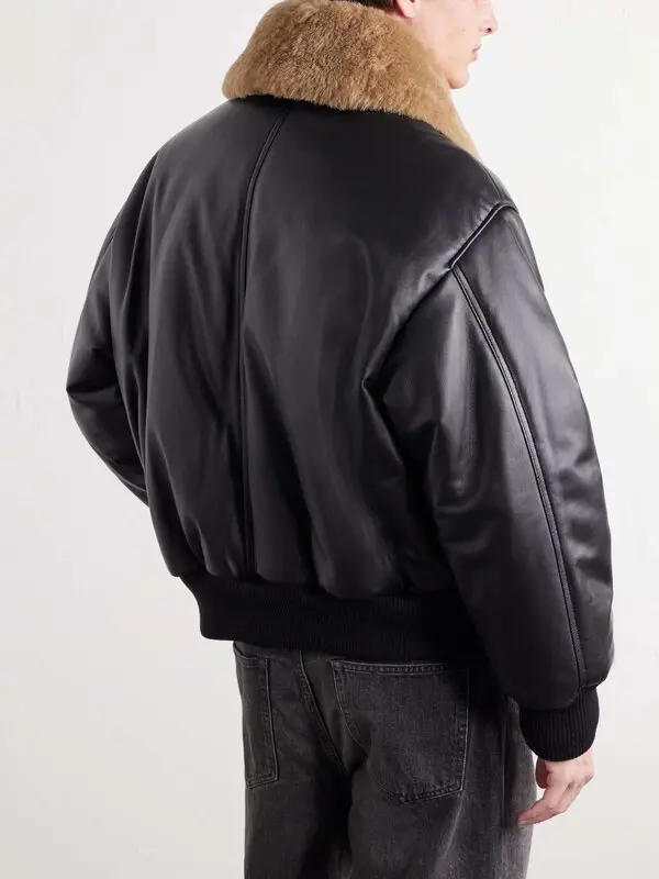 AMI Paris Padded Shearling-trimmed Full-grain Leather Jacket