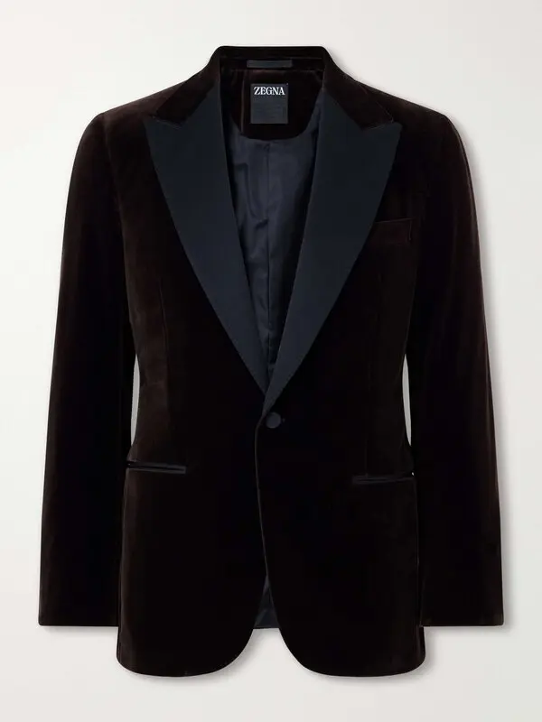 Zegna Satin-trimmed Cotton-velvet Tuxedo Jacket