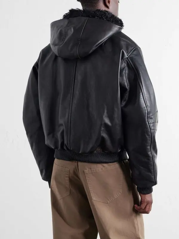424 Padded Distressed Shearling-trimmed Leather Jacket