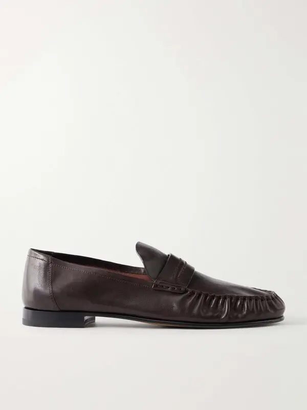 THE ROW Theo Gathered Leather Loafers
