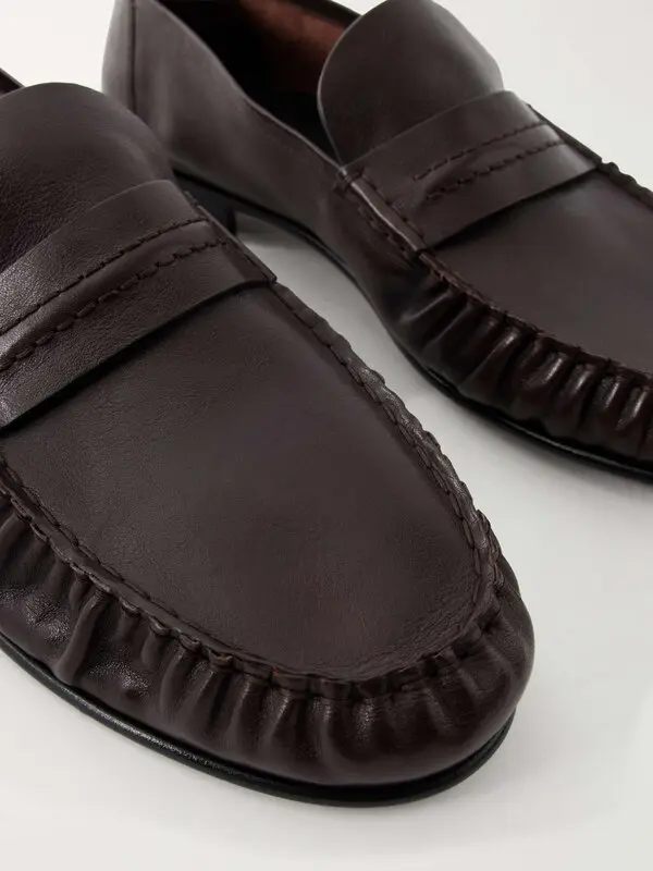THE ROW Theo Gathered Leather Loafers