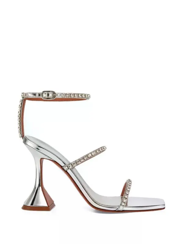 Amina Muaddi Gilda Sandals 95 Ivory Satin And White Crystals - Silver