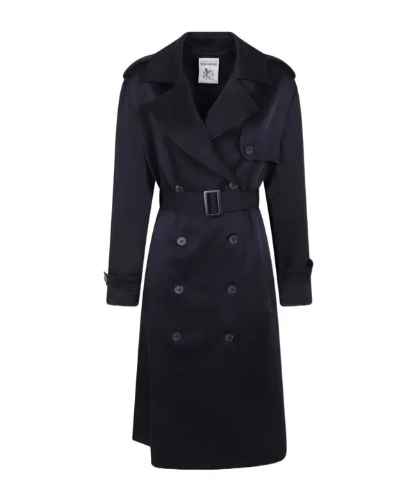 SEMICOUTURE Double-breasted Belted Trench Coat - Black
