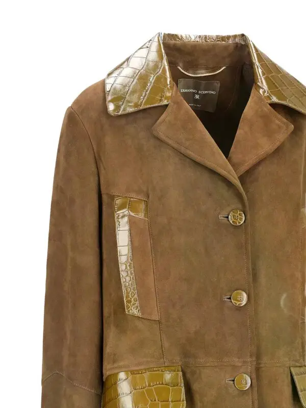 Ermanno Scervino Crocodile-effect Panelled Suede Coat