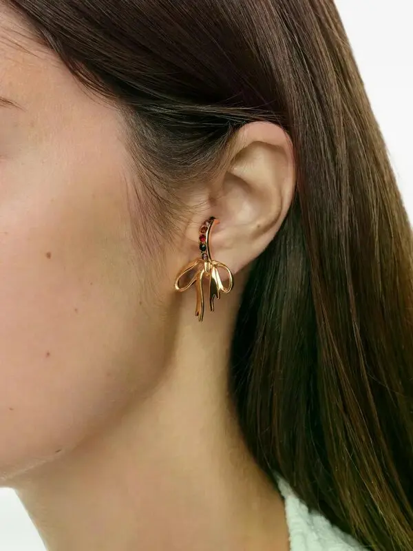 Bimba Y Lola Half-hoop Earrings With Burgundy Crystals And Bows - Gold