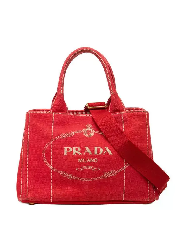 Prada 2013-2026 Small Canvas Canapa Logo Tote Satchel - Red