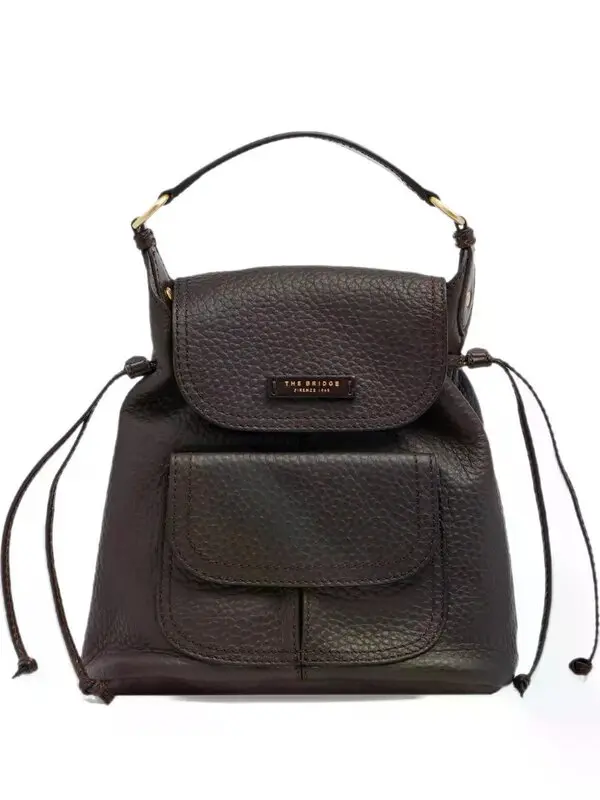 THE BRIDGE Martina Pebbled Leather Drawstring Backpack - Brown
