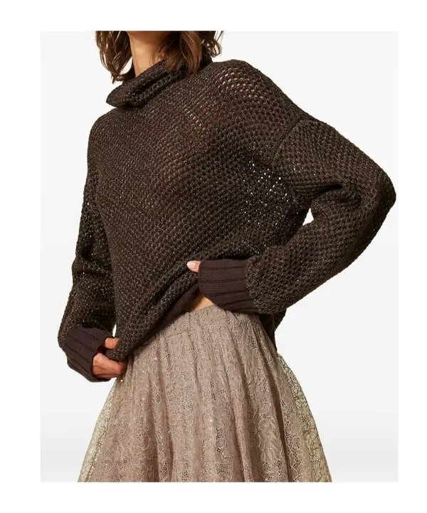 TWINSET Mesh Turtleneck Jumper With Lurex