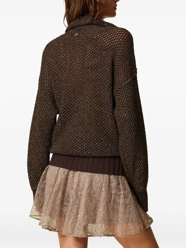 TWINSET Mesh Turtleneck Jumper With Lurex