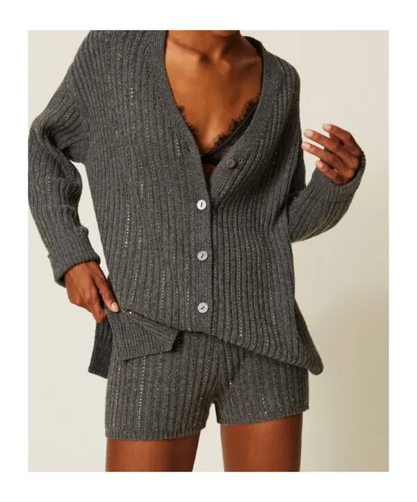TWINSET Wool Blend Cardigan With Rhinestones