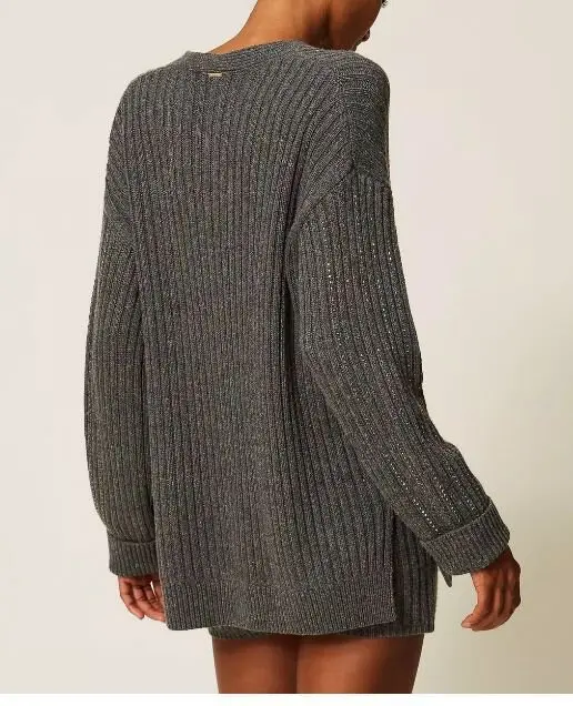 TWINSET Wool Blend Cardigan With Rhinestones