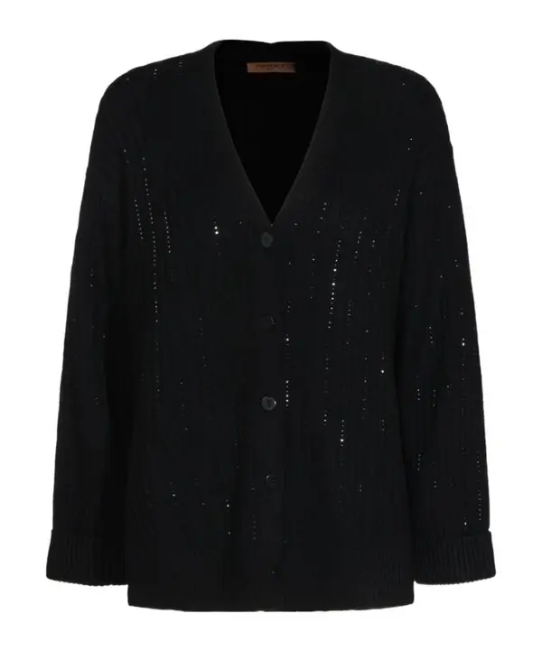 TWINSET Wool Blend Cardigan With Rhinestones - Black