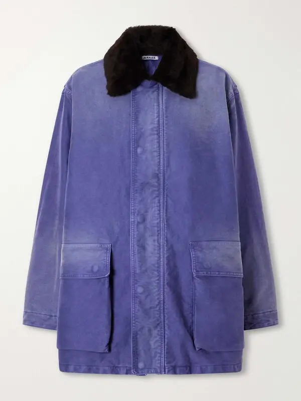 Auralee Garment-dyed Padded Shearling-trimmed Cotton-moleskin Jacket