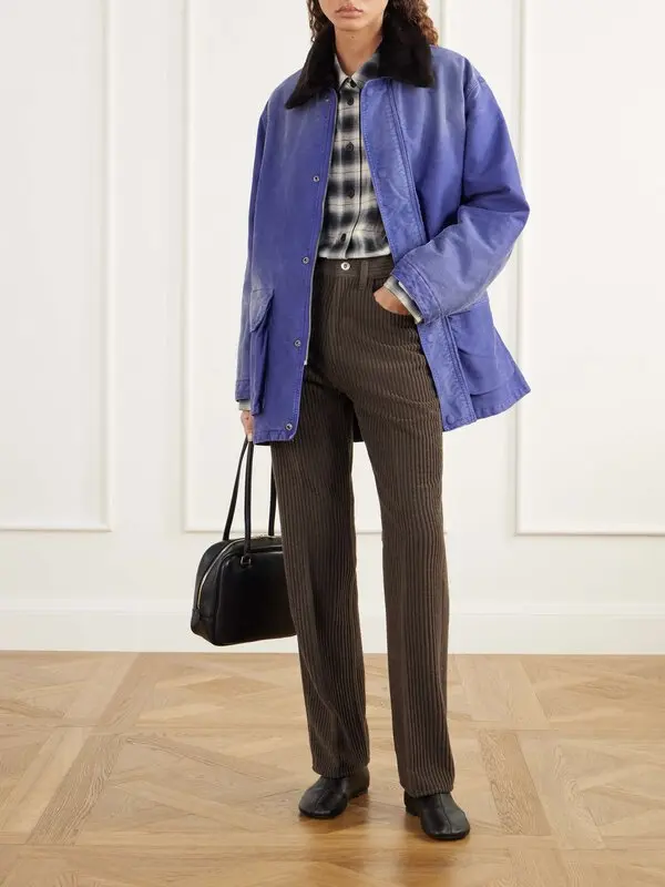 Auralee Garment-dyed Padded Shearling-trimmed Cotton-moleskin Jacket