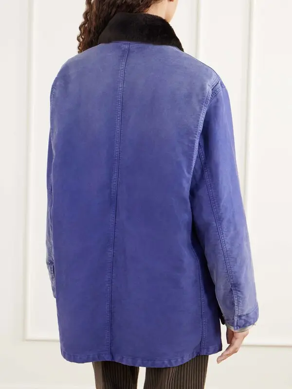Auralee Garment-dyed Padded Shearling-trimmed Cotton-moleskin Jacket
