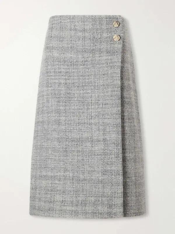 Cara Cara Luca Button-detailed Wool-blend Tweed Midi Skirt