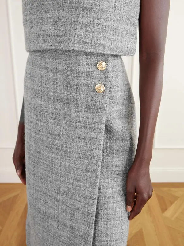 Cara Cara Luca Button-detailed Wool-blend Tweed Midi Skirt